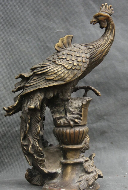 10" Chinese Fengshui Copper Stand Fenghuang Phoenix Bird Beast God ...