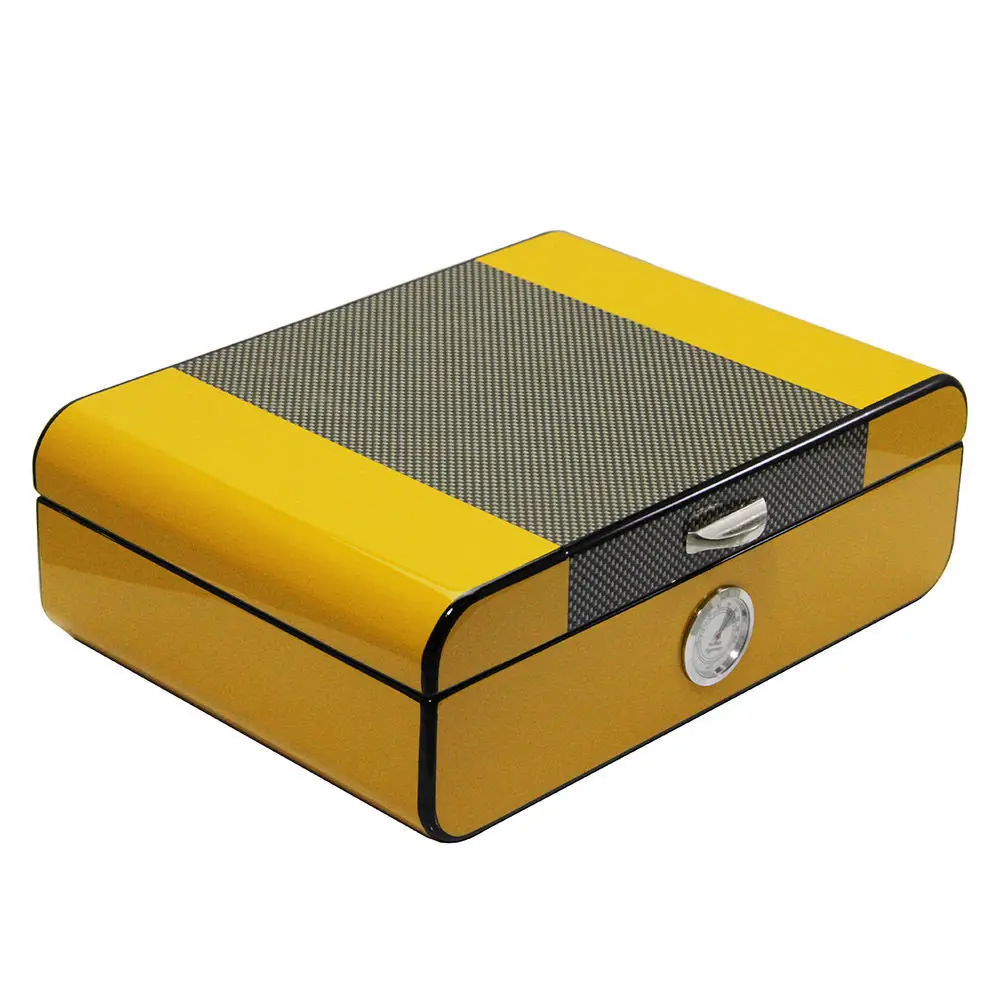 Yellow Cedar Wood Cigar Humidor with Cigar Hygrometer Humidifier ...