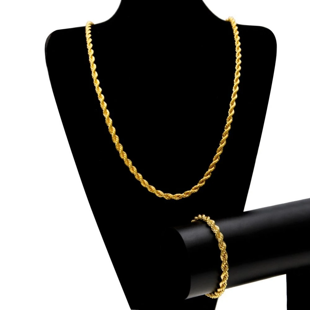 Thick Rope Chain Set Yellow/white Gold Filled Mens Necklace Bracelet ...