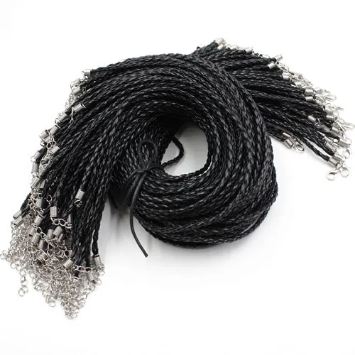 50pcs/lot 17-19 Inch Adjustable Black Necklace Braided Pu Leather Rope ...