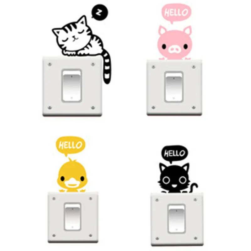 8pcs/set PVC switch removable wall stickers cartoon cute kittens ...