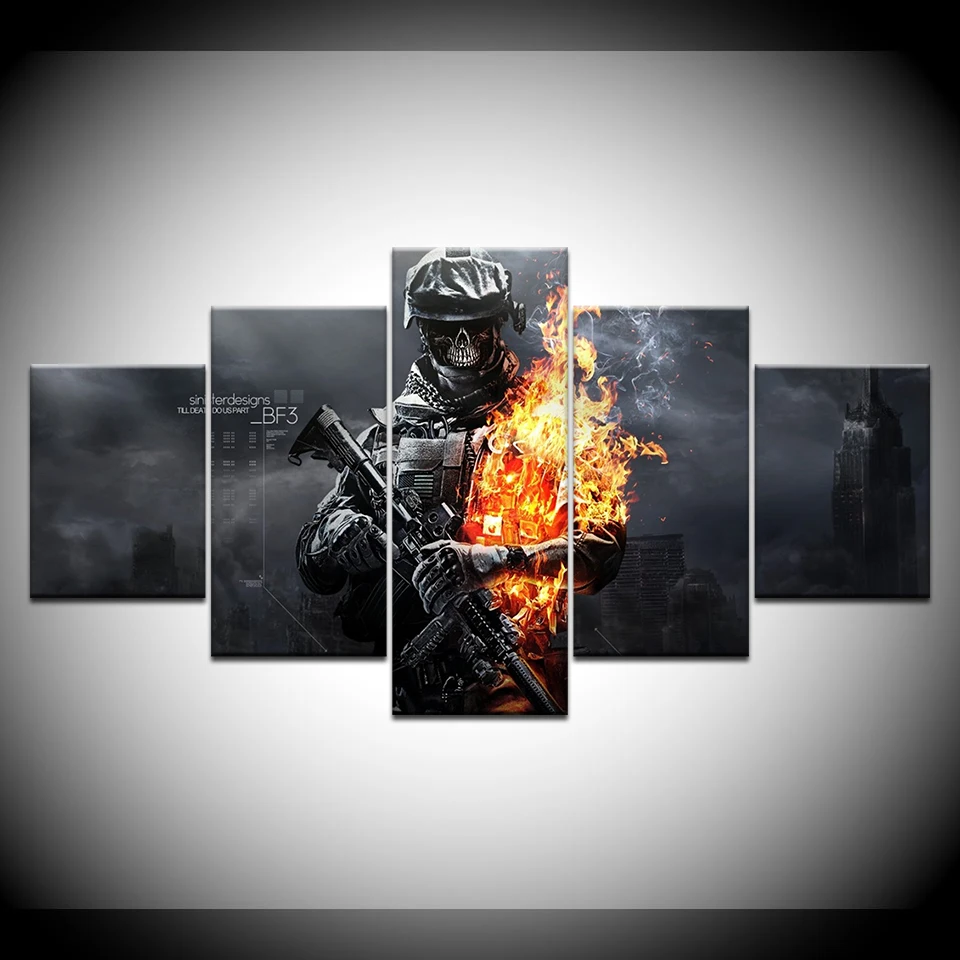 Battlefield 3 Game Poster 5 Piece Hd Wallpapers Art Canvas Print Modern ...