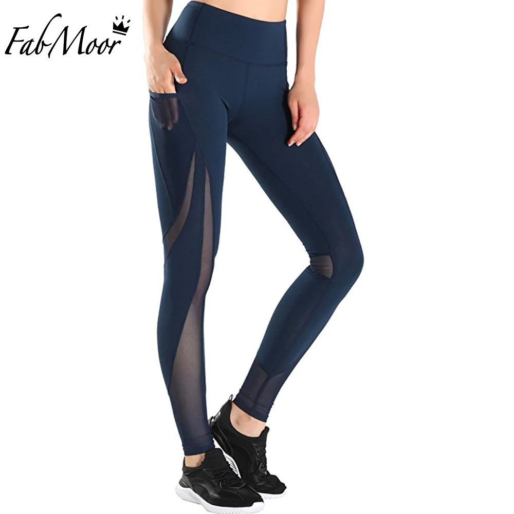 Womens Full length Yoga Leggings Sports Tight Mesh Squat Yoga pants ...