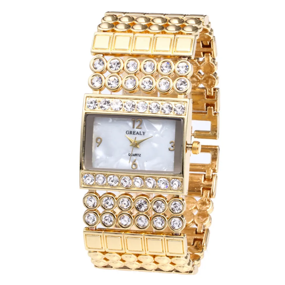 Luxury Ladies Metal Quartz Stainless Belt Rectangle Dial With Diamond ...