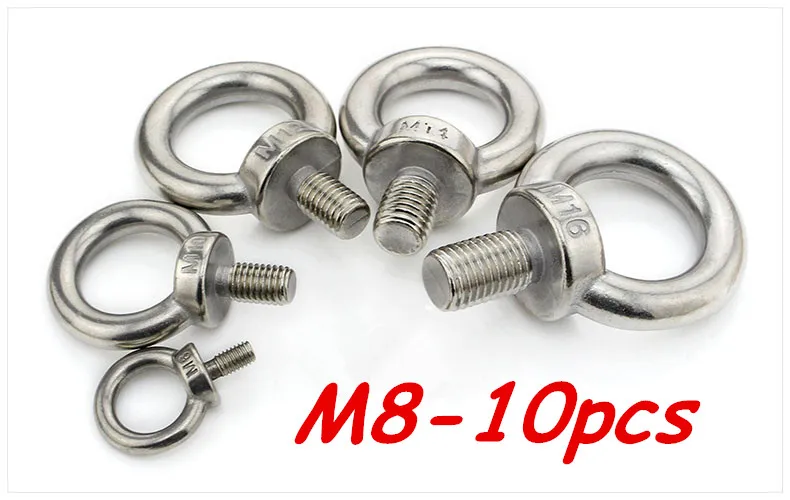 10pcs-lots-M8-13-304-Stainless-Steel-Lifting-Eye-Bolts-Round-Ring-Hook ...