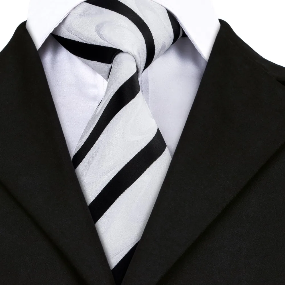 DN 1135 Tie White Black Striped 2017 Classic Fashion Men's 100% ...
