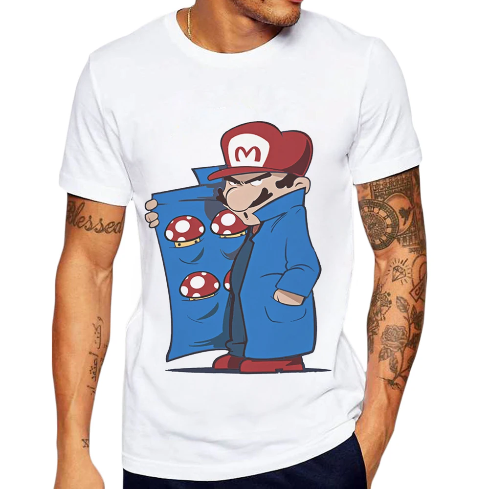 Fashion Men T-shirt Short Sleeve Funny Mario Printed Tee Shirt Hipster ...