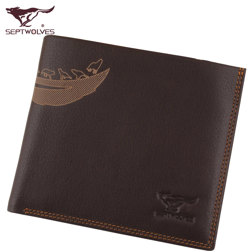 Septwolves male genuine leather wallet male cowhide wallet purse ...