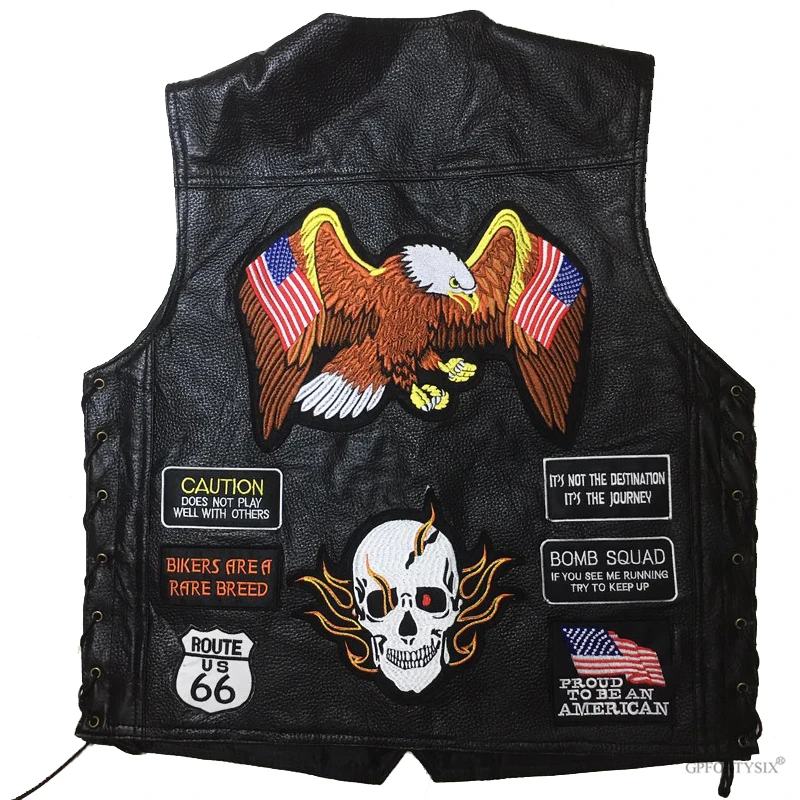 Motorcycle-Vest-Leather-Men-Embroidered-Waistcoat-With-23-Patches-US ...