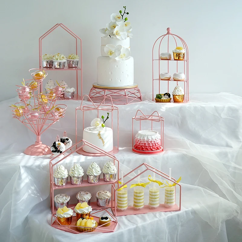 Sweetgo Pink Cake Stand Cupcake Holders Tray Birdcage Birthday Tools ...
