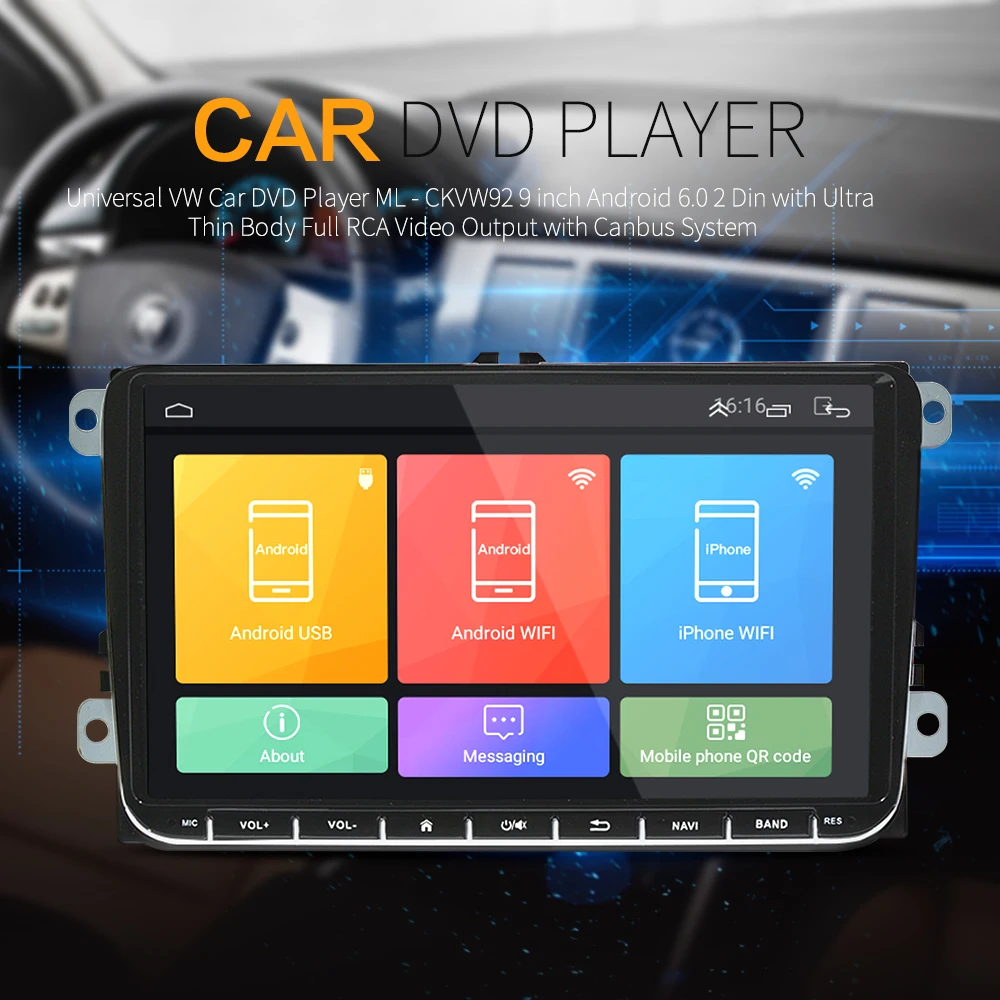 Zeepin Car Multimedia Player 2 Din 9 inch Android 6.0 DVD Player Ultra ...