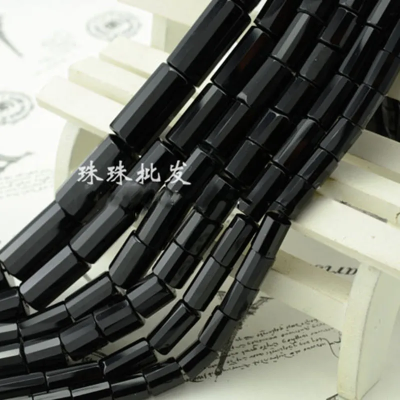 Natural-faceted-Carnelian-Tube-Column-Black-Agate-Beads-For-Jewelry ...