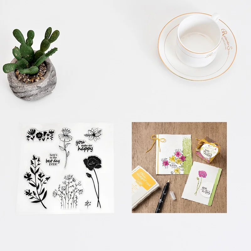 Flower Happy Words Transparent Clear Silicone Stamp for Seal DIY ...