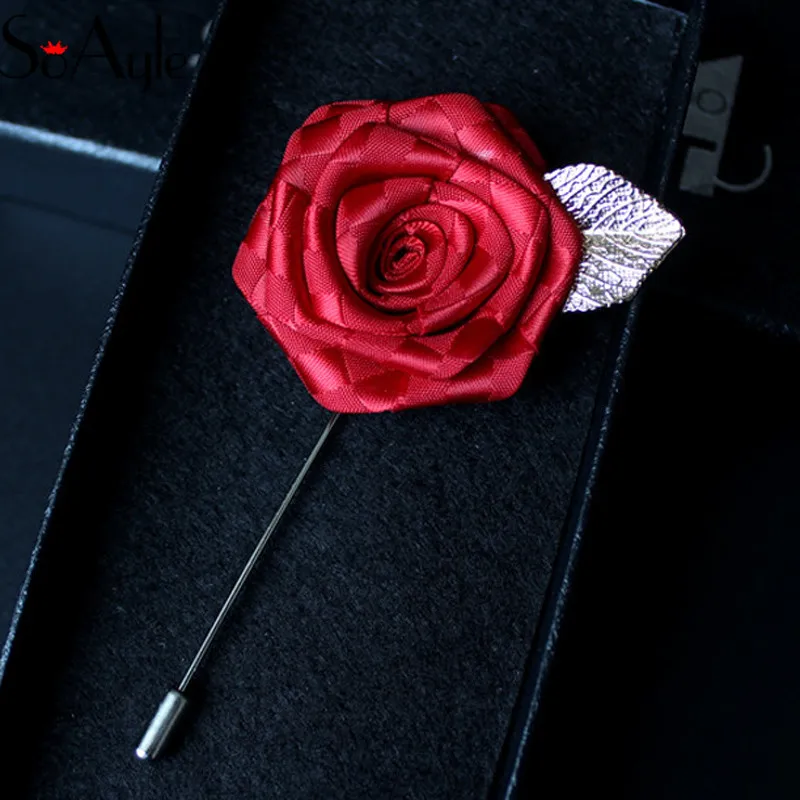 SoAyle Men's Suit Pin Groom Rose Brooch Pocket Square Brooch Flower ...