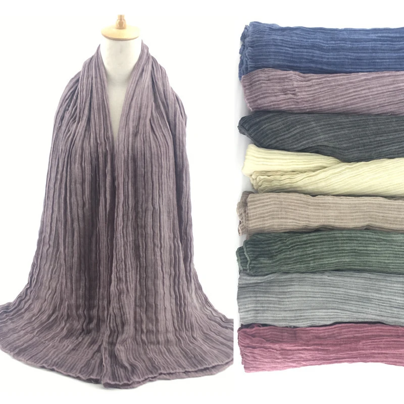 Fashion Newest Women Solid Color Ripple Crinkle Scarf Quality Plain ...