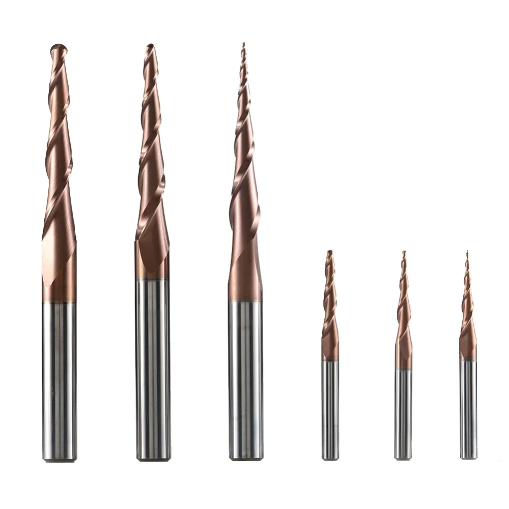1pc Hrc62 Tungsten Carbide Tapered Ball Nose End Mill Cnc Engraving ...