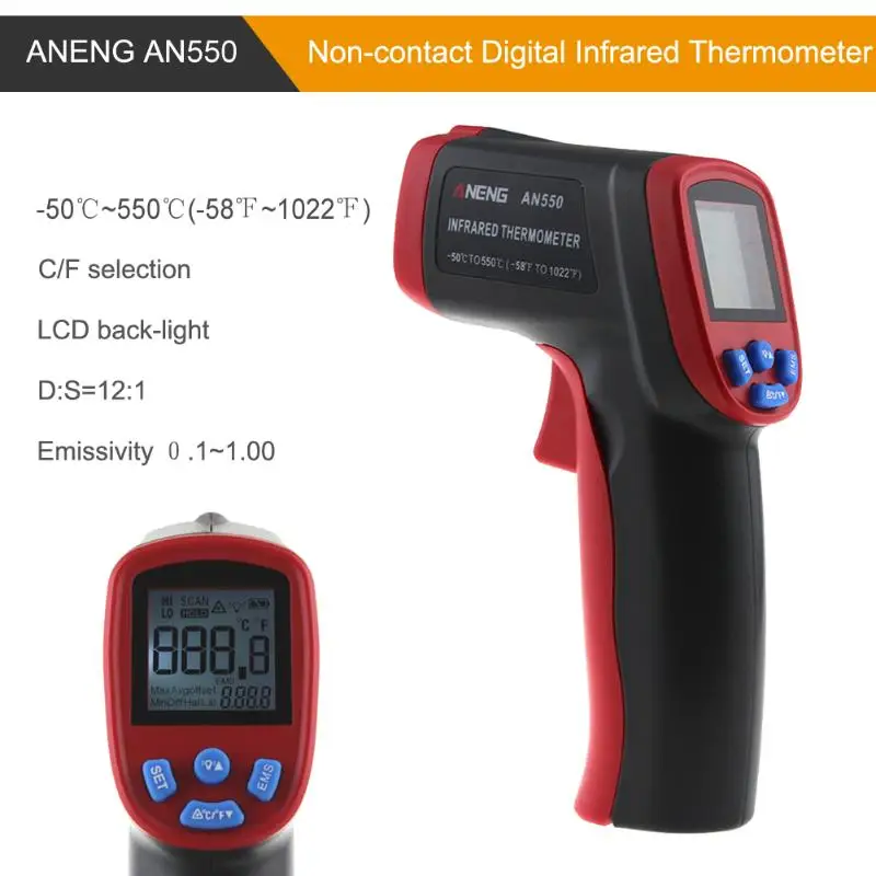 AENEG AN550 цифровой термометр красный лазерный инфракрасный термометр ...