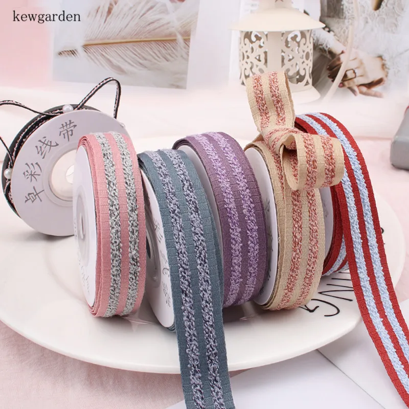 Kewgarden1/8" 3/8" 5/8" Cotton Linen Water Wave Stripe Satin Ribbons ...