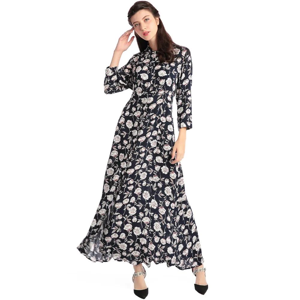 Big Size POLO Neck A Line Floral Print Pattern Islamic Maxi Dress ...