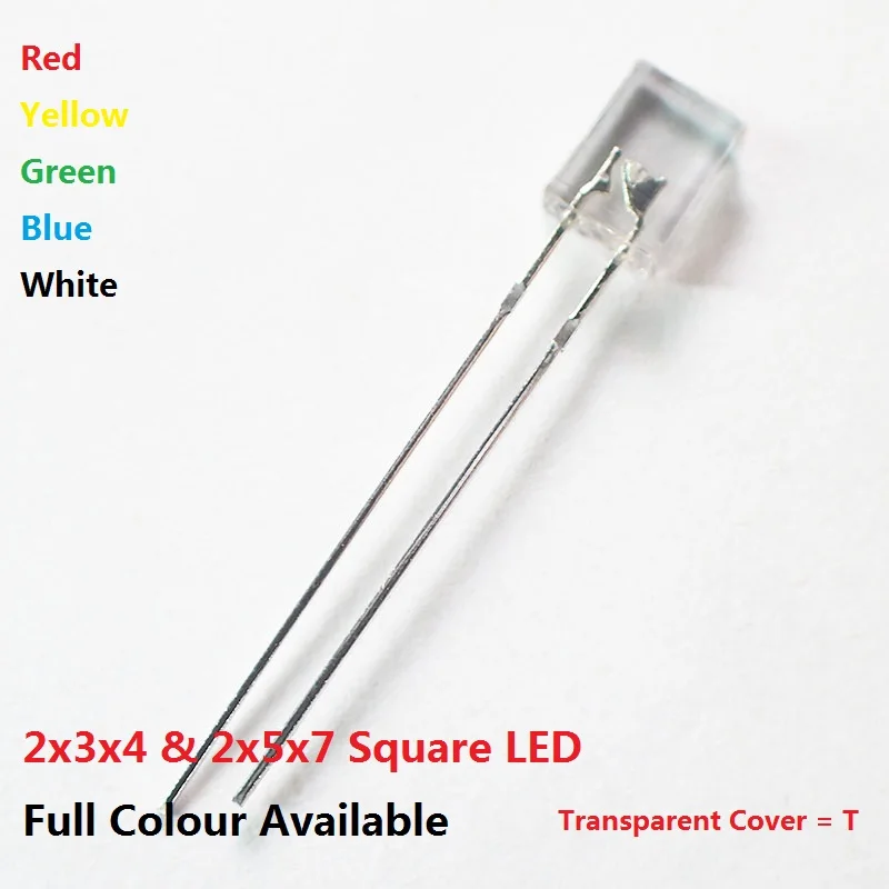 Free Ship 100PCS 2*3*4/2*5*7 Square Transparent LED Red Yellow Green ...