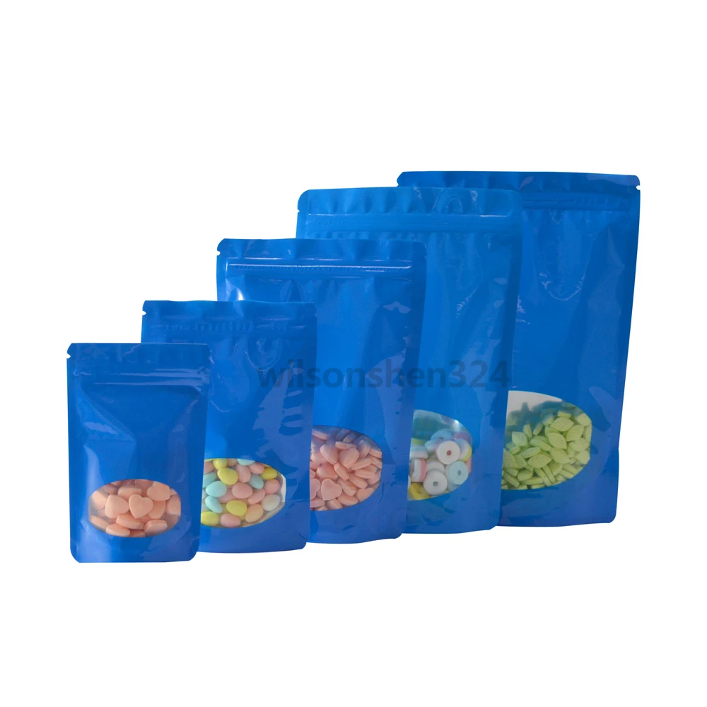 Blue Bag Blue Pouches One Side With Clear Window Stand Up Zip Lock Bag ...