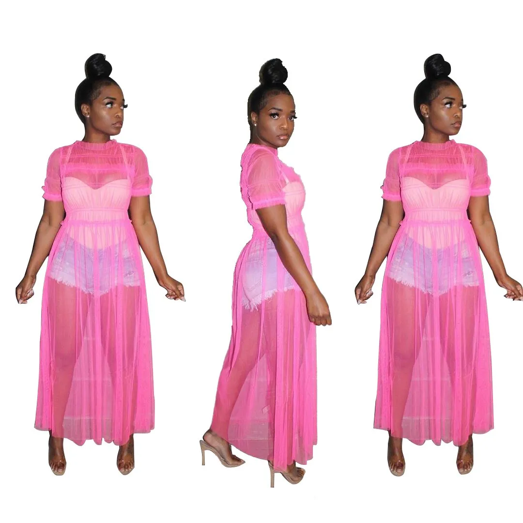 Summer Women See Through Dress Sexy Ruffle Sheer Mesh Dress Short ...