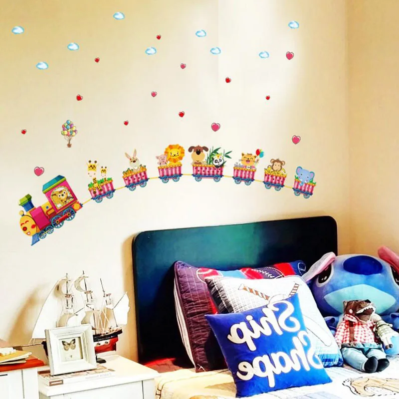 1PCS Cartoon Train Kindergarten Wall Decoration Wallpaper Stickers For ...