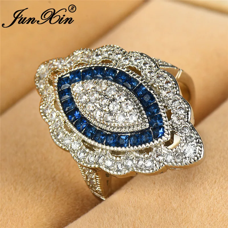 JUNXIN Boho женский синий камень маркиза кольца для женщин мужчин 925 ...