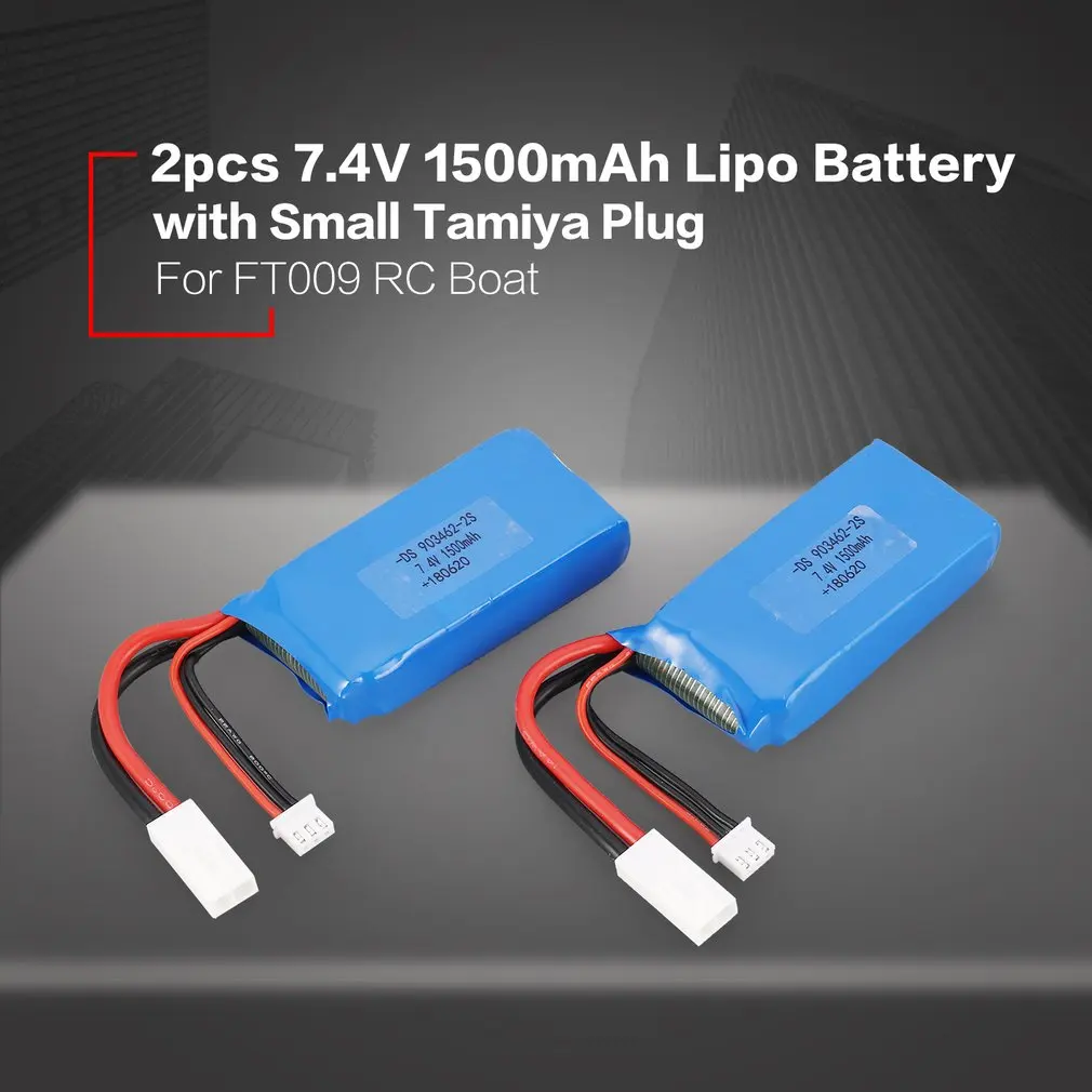 2pcs 7.4V 1500mAh 25C 2S Lipo Battery with Small Tamiya Plug Rechargeable For Feilun FT009 RC ...