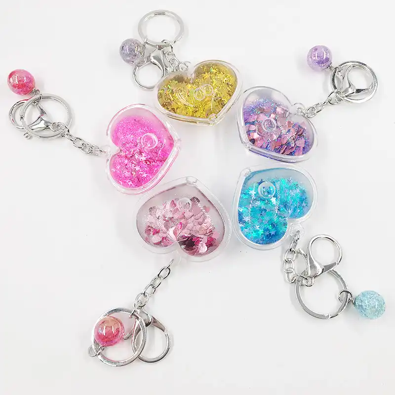 Heart Powder Moving Liquid Key Ring fantasy keychain Glitter Quicksand ...