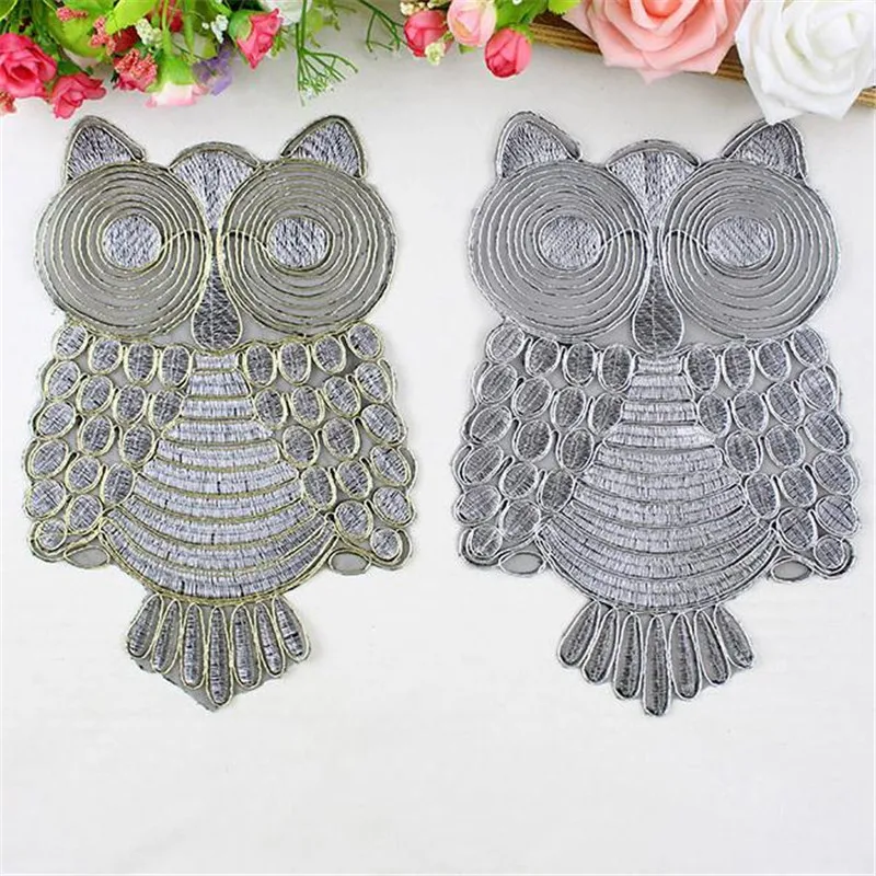 T shirt Women embroidery patch 26cm owl golden/silver deal with it iron on patches for clothing ...
