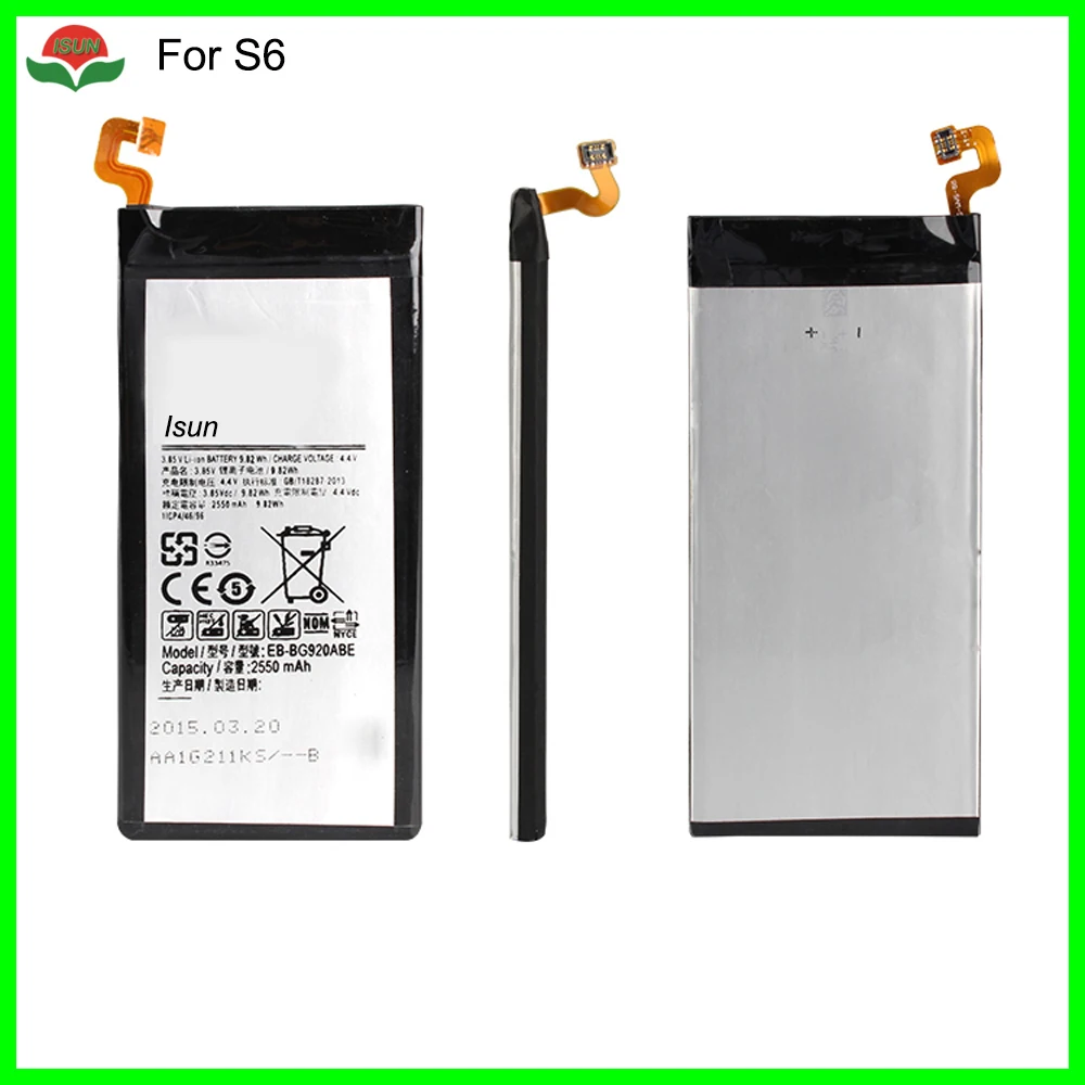 ISUN 100% original quality 2550mah battery for Samsung Galaxy S6 ...