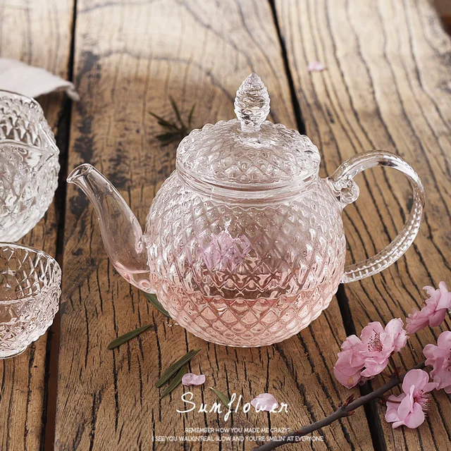 Hot sale Relief retro glass teapot Heat resistant high borosilicate ...