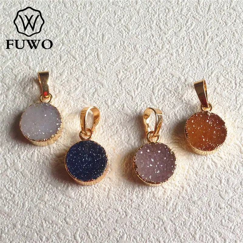 FUWO-toptan-yuvarlak-do-al-Druzy-Agates-kolye-alt-n-kaplama-ham-kristal ...