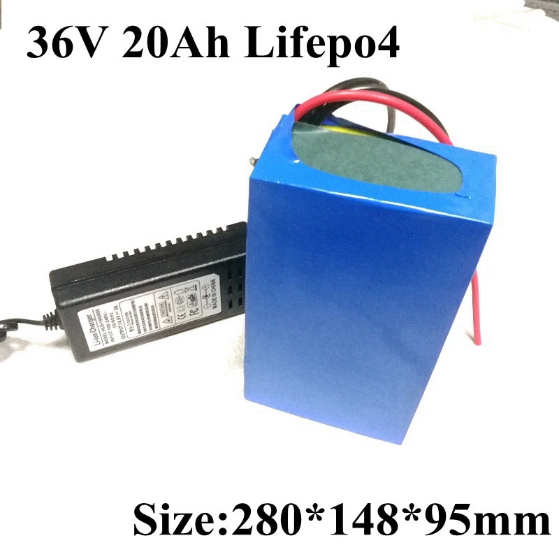بطارية Lifepo4 36V ، 20ah ، ليثيوم ، حديد ، فوسفات ، محرك دراجة كهربائية ، مع BMS ، شاحن 1000w 5a
