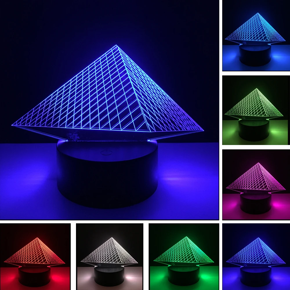 Unique Pyramid 3D USB Led night light 7 Colors Changing Christmas Mood ...