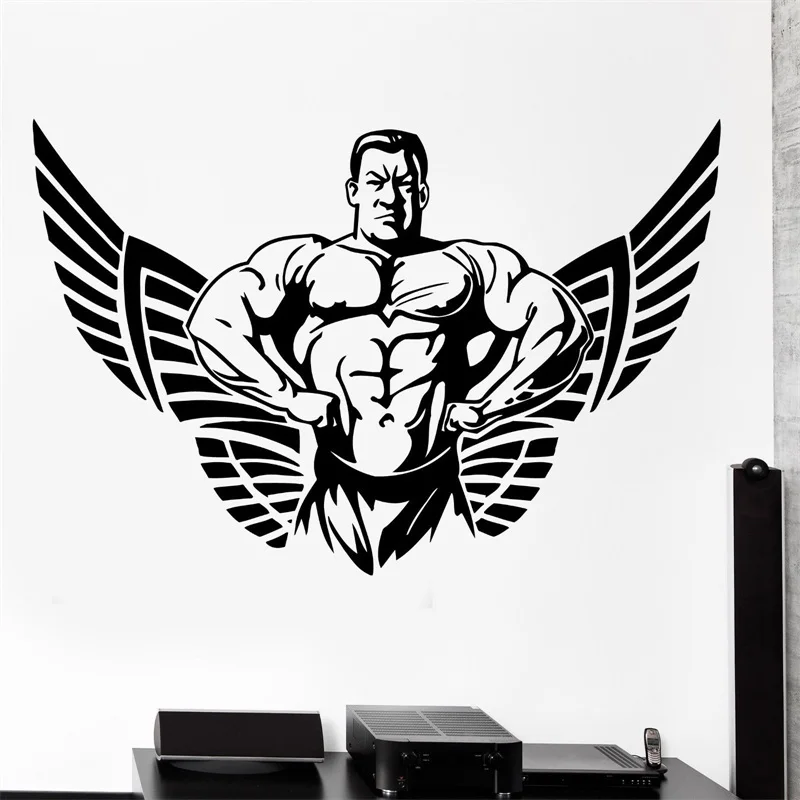 Wall Sticker Sport Crossfit Bodybuilder Muscle Man Winged Star Decal ...