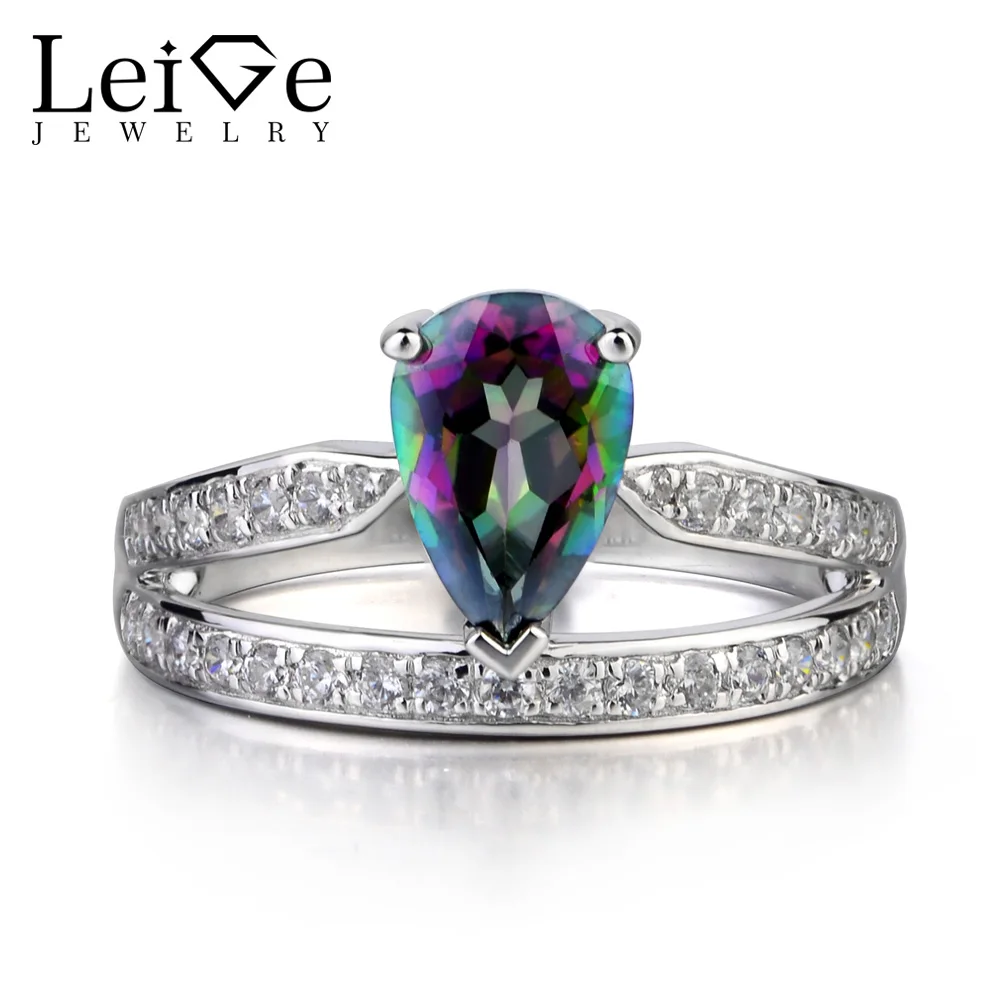 Leige Jewelry Anillo de topacio místico de corte de pera, anillos de ...