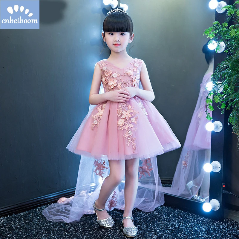 Girls dress wedding party kids Dress Lace Trailing Ball Gown Tulle ...