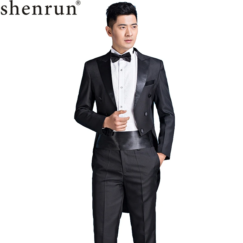Shenrun 남성 턱시도 슬림 피트 클래식 연미복 스키니 정장 화이트 블랙 웨딩 무대 의상 피아노 공연 가수 4 피스정장