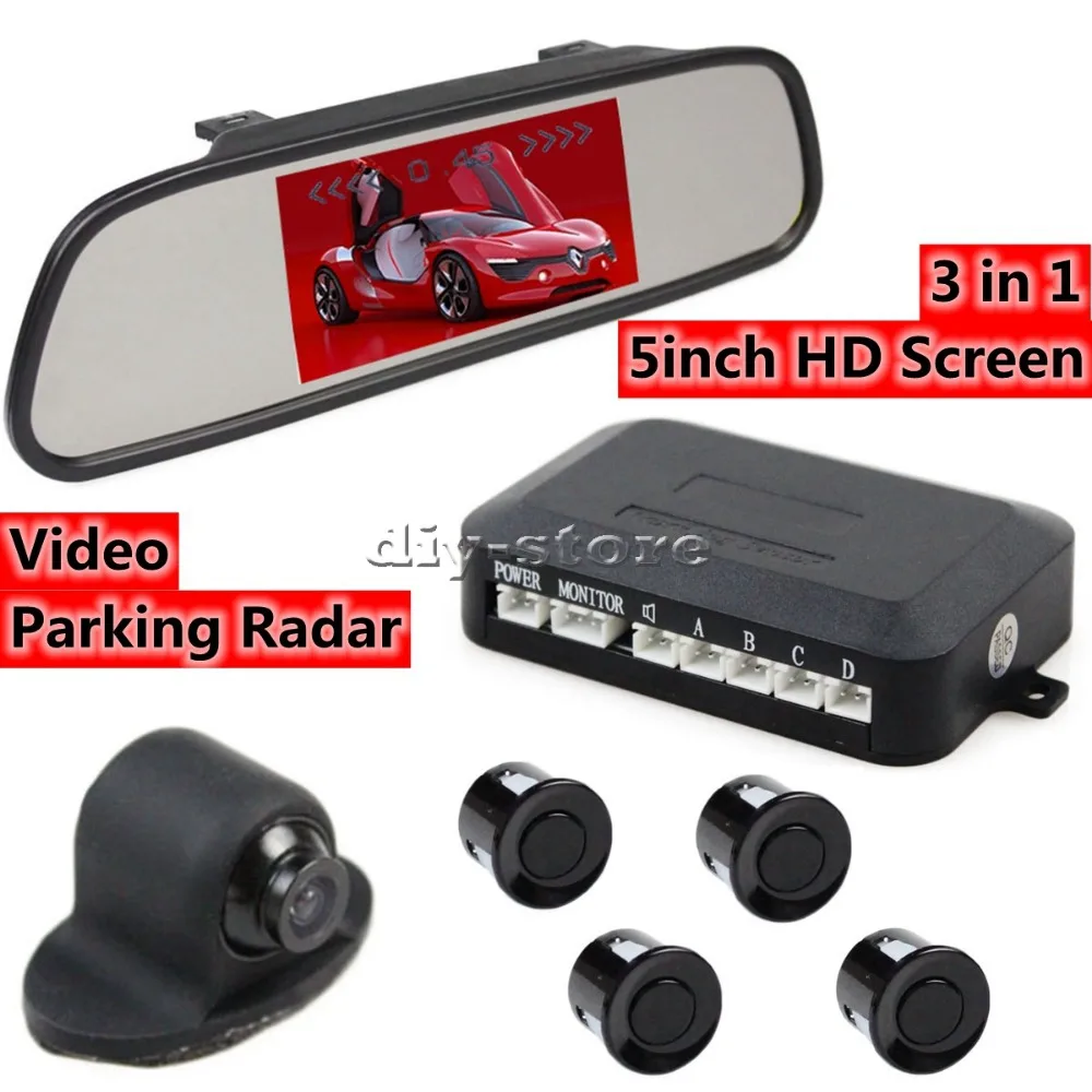 DIY Parking Assistance System 5inch HD Mirror Car Monitor + CCD Rear ...