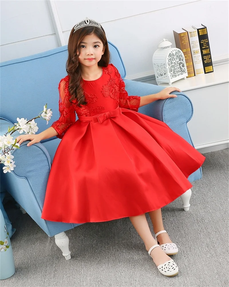 Dropshipping Fall 2018 Red Long Sleeve Girl Dress Children Costumes ...