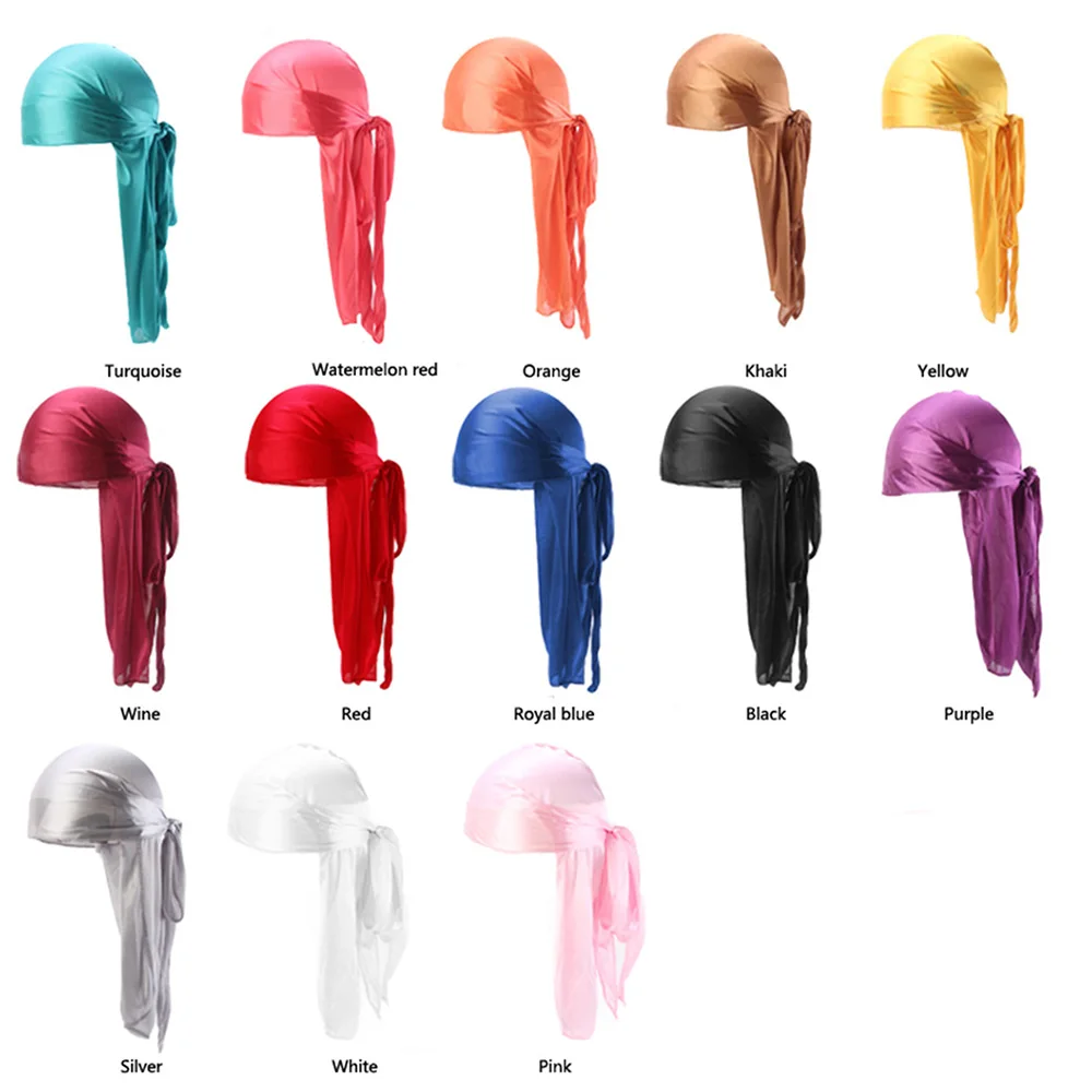 Wholesale Durag Men Solid Color Silk Durags Women Breathable Turban ...