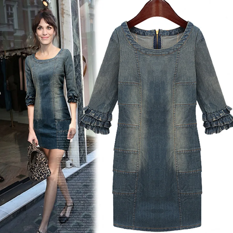 2014 denim one piece dress fashion denim dress women new style female ...