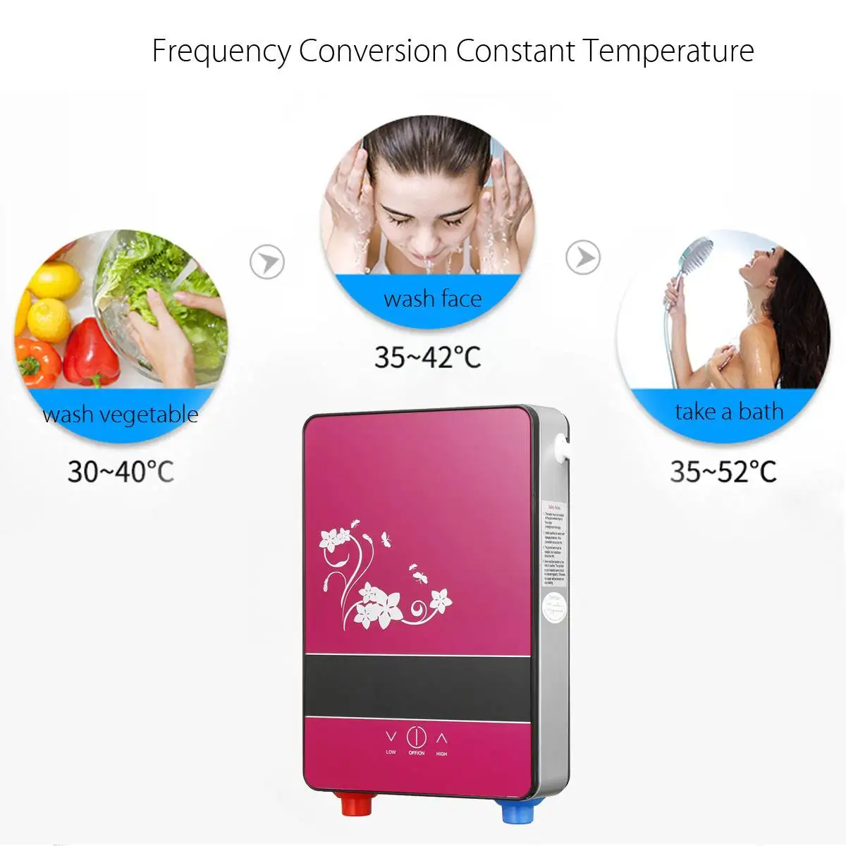 220V 6500W Electric Hot Water Heater Tankless Instant Heating Set ...