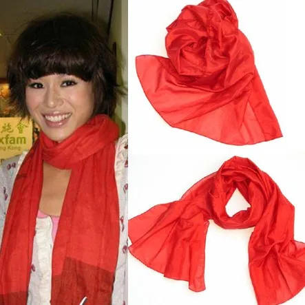 Red long silk scarf cotton scarf skin color red scarf ceremonized silk ...
