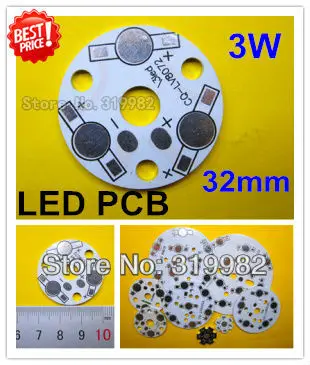 50 pçs/lote, 3 W pcb, 32 mm para 3 pcs leds, Placa base de alumínio ...