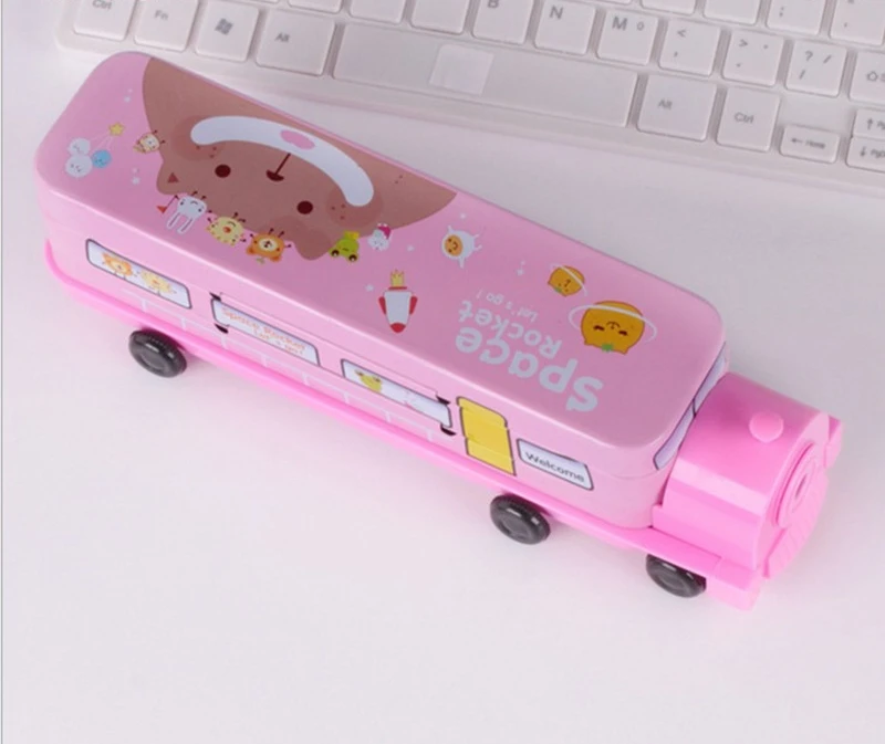 Three tier Bus Pencil Case Primary School Gift Iron Pencil Case Pen Box ...