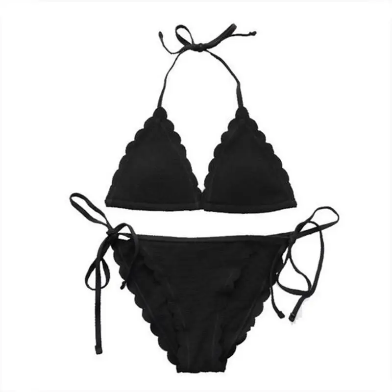 2018 Summer Bikini Set Scalloped Tie Side String Swimwear Wave Edge