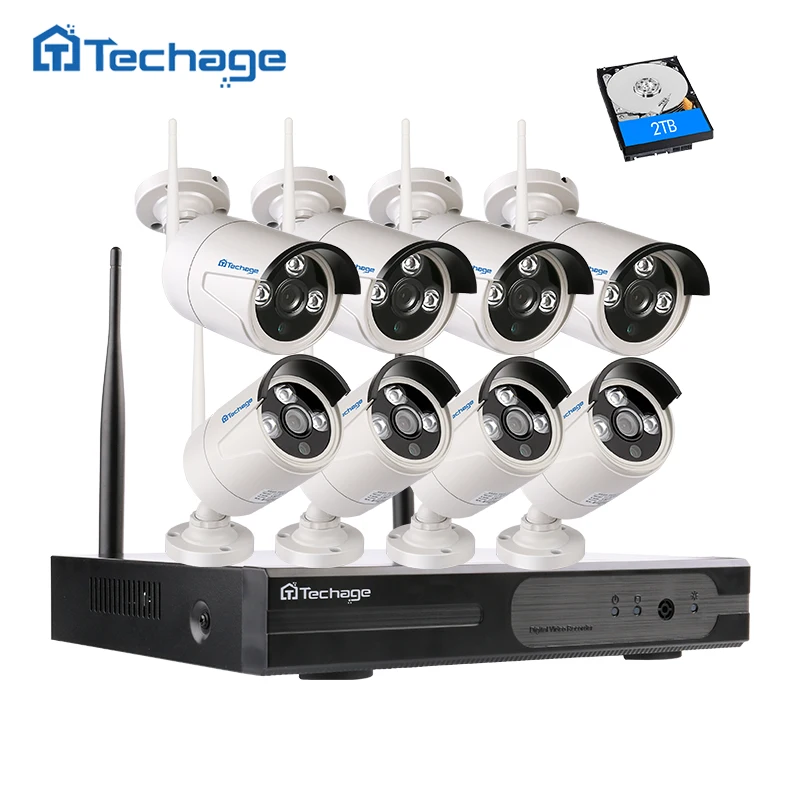 Techage 8CH Wireless NVR Kit 720P 1.0MP CCTV System IR Night Vision ...